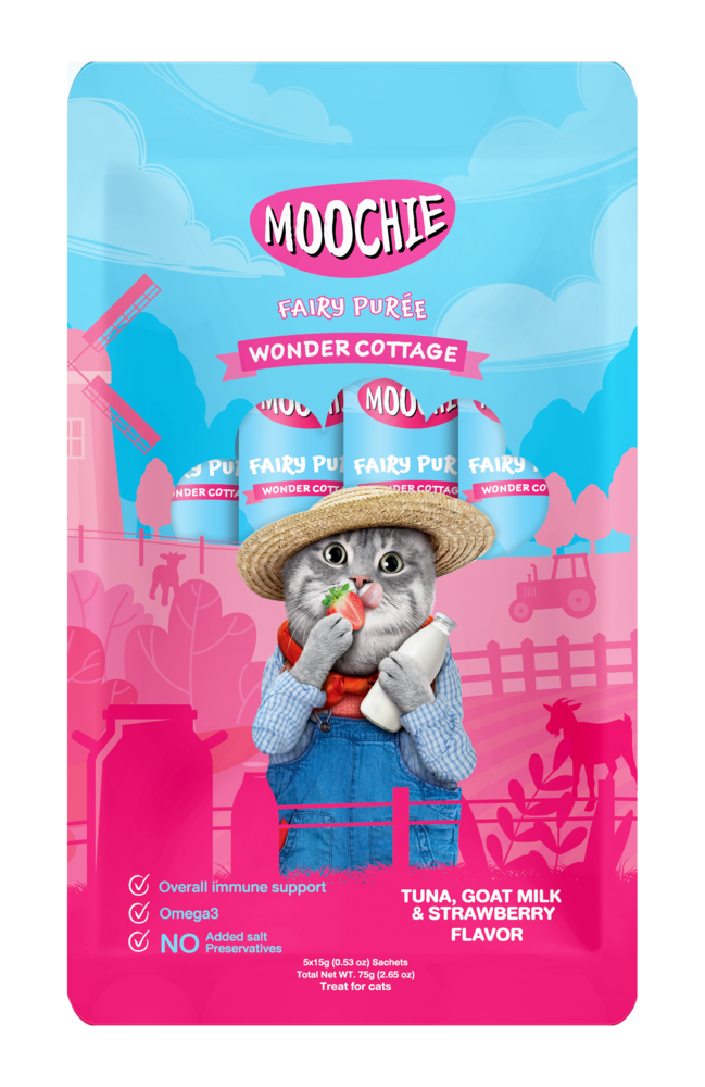 MOOCHIE CAT TUNA GOAT MILK & STRAWBERRY FLAVOR 25 SACHET 15 G | Casa Mascotas